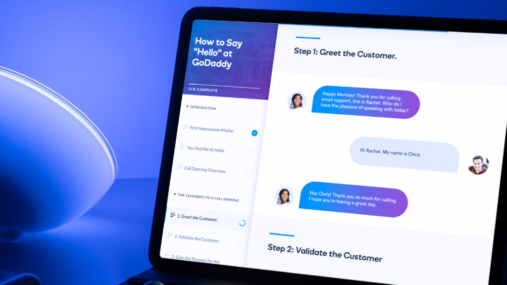 Tim Slade's eLearning Portfolio | GoDaddy Call Opening eLearning